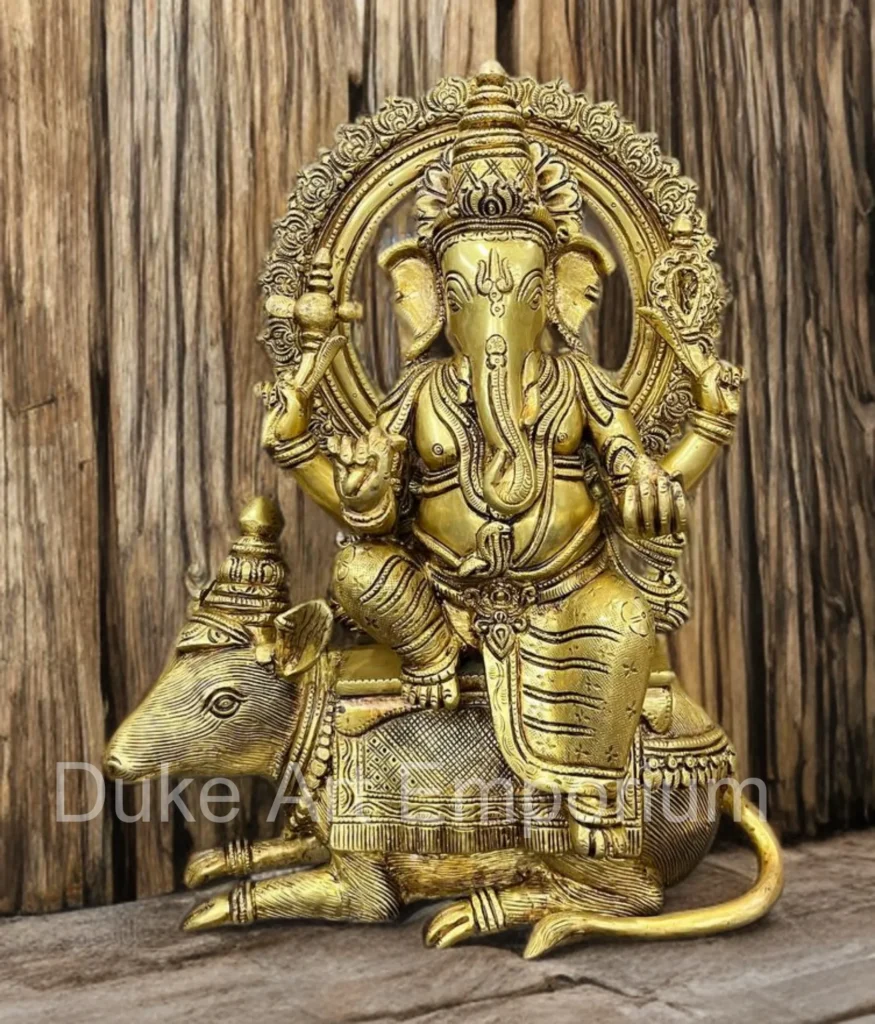 Majestic Ganesha on Mushak – 16 Inches Brass Idol Divine Lord Ganesha ...