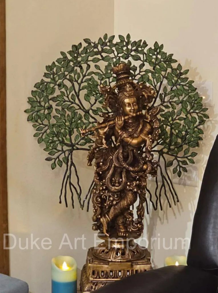 35-Inches Brass Tree Krishna Idol in Antique Finish Antique Tree ...